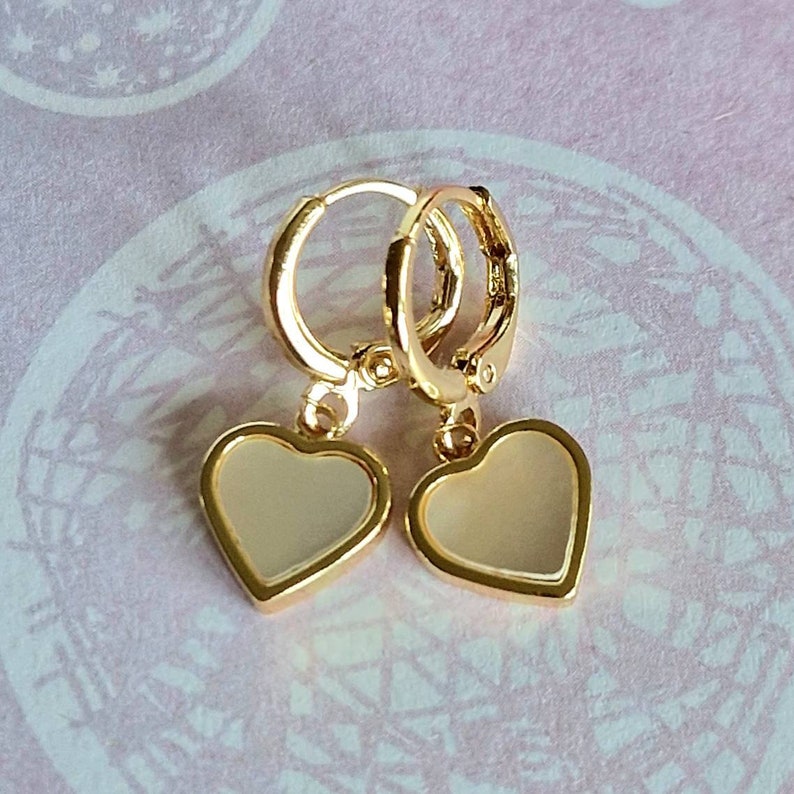 Tiny Heart Huggy Hoop Earrings, Mother of Pearl Earrings, in Gold ...