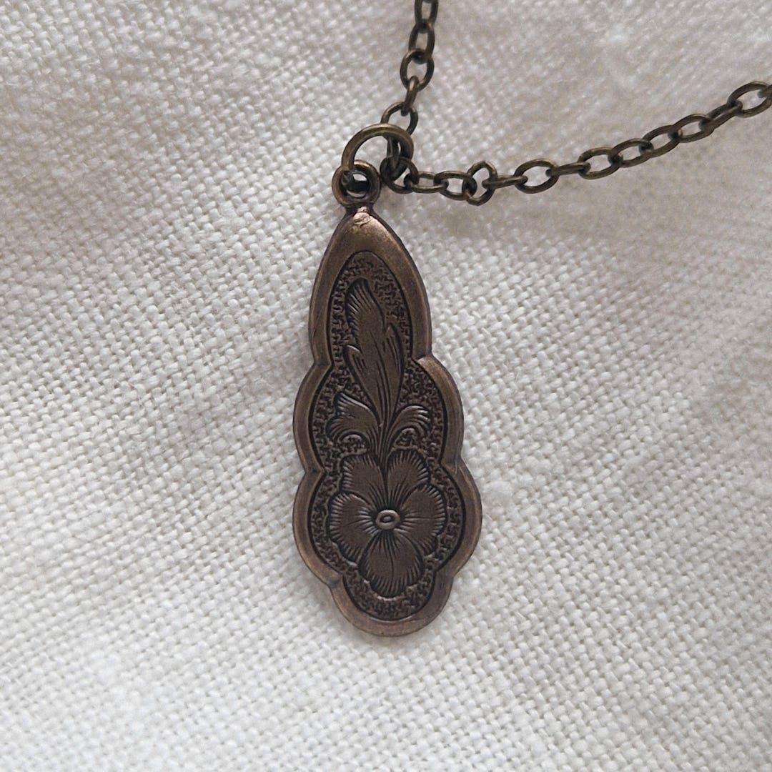 Victorian Pansy Flower Necklace, Vintage Brass Floral Jewelry, Handmade ...