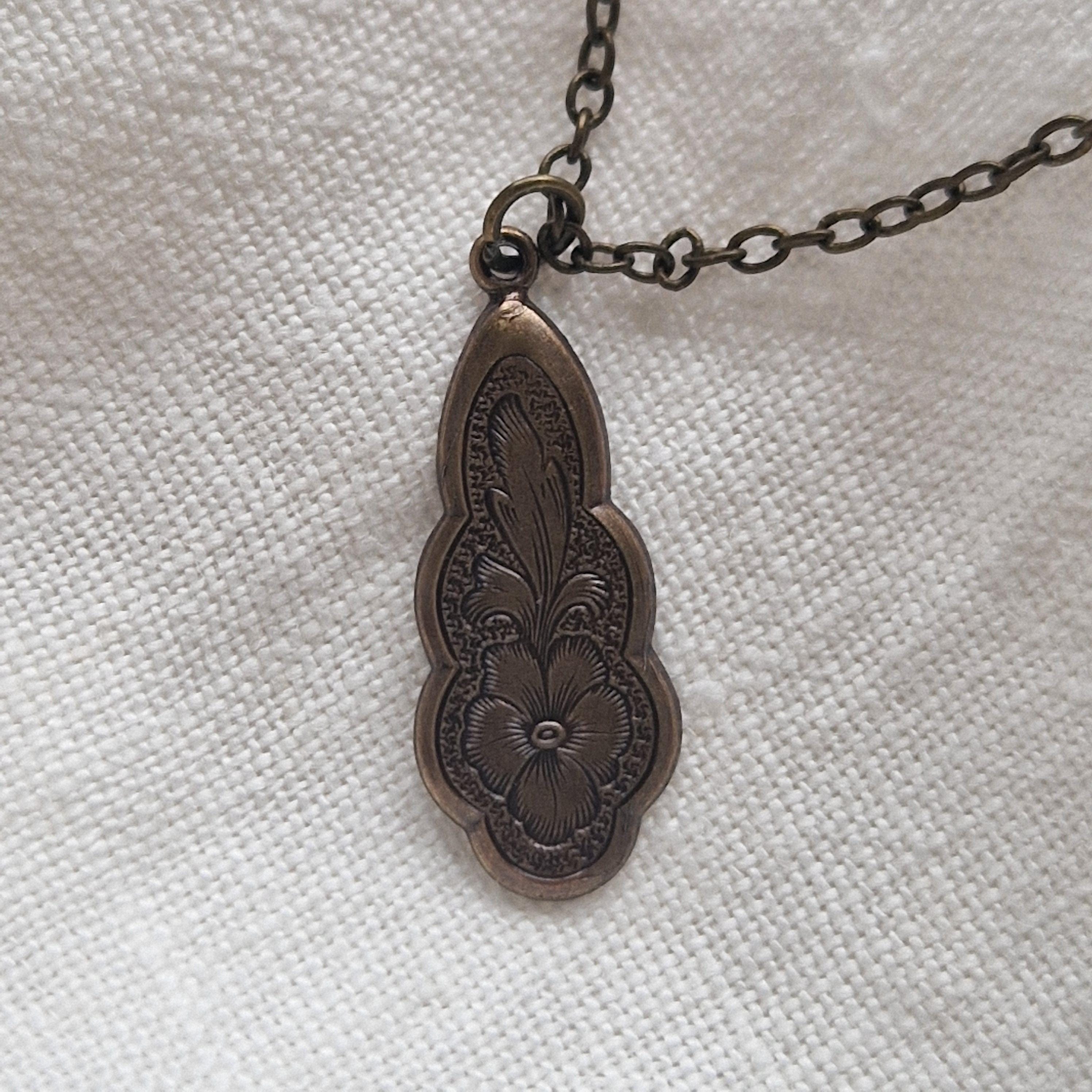 Victorian Pansy Flower Necklace, Vintage Brass Floral Jewelry, Handmade ...