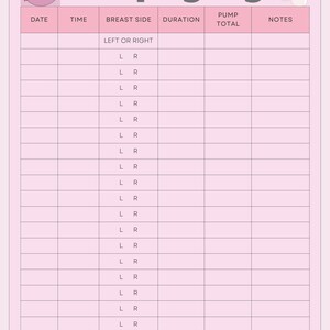 Breastfeeding Log Pink Pumping Log PDF Printable Baby Tracking Log Milk ...