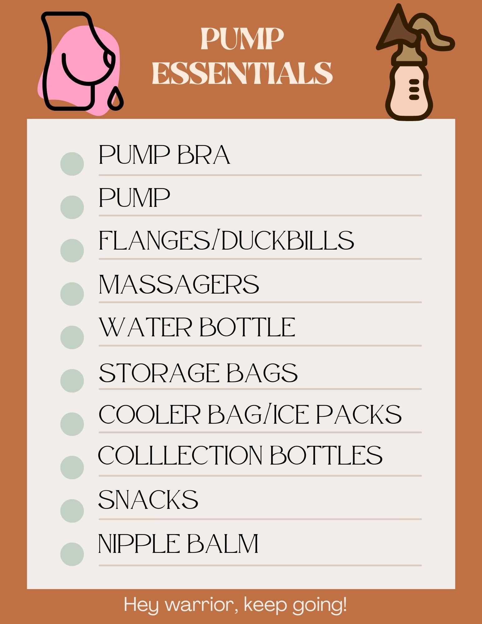 Breast Pumping Checklist | Pump Essentials | Printable | Breastfeeding ...