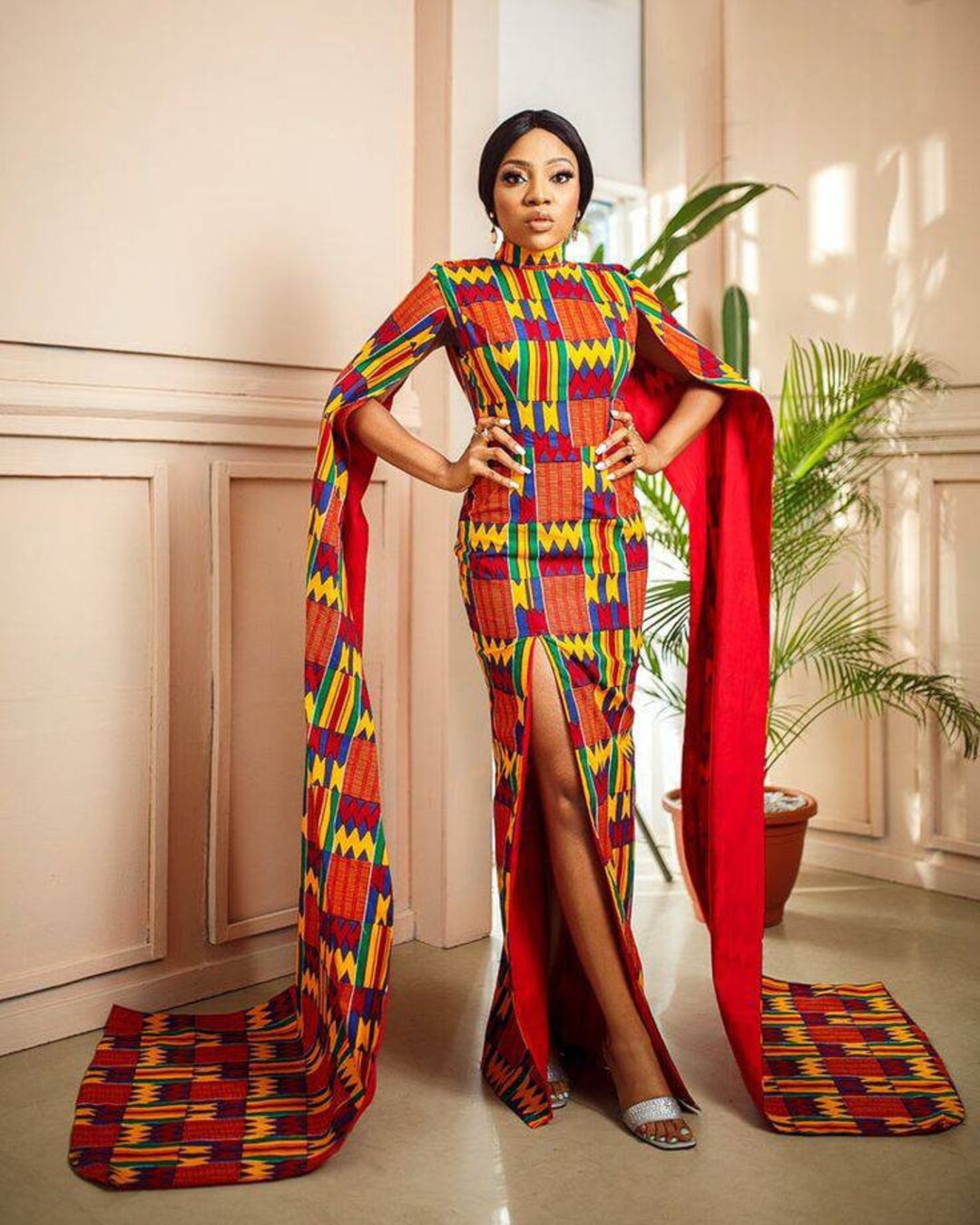 African Print Dress, Ankara Print Cape Dress, African Prom Dresses ...
