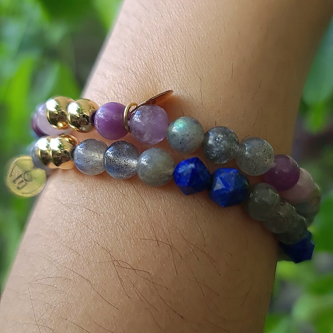 VIBRATION BRACELETS Set A Grade Labradorite/ Fluorite/ Lapis Lazuli ...