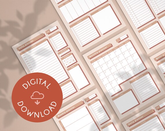 Beige Planner Bundle daily Planner Weekly Planner Monthly - Etsy