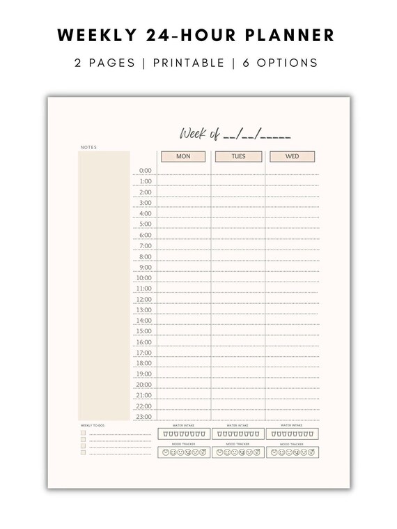 24 Hour Planner Printable Weekly Planner Hourly Planner - Etsy