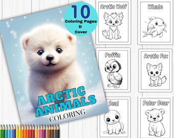 Arctic Animals Coloring Pages Booklet: Polar Bear, Penguin, Fox, Hare ...
