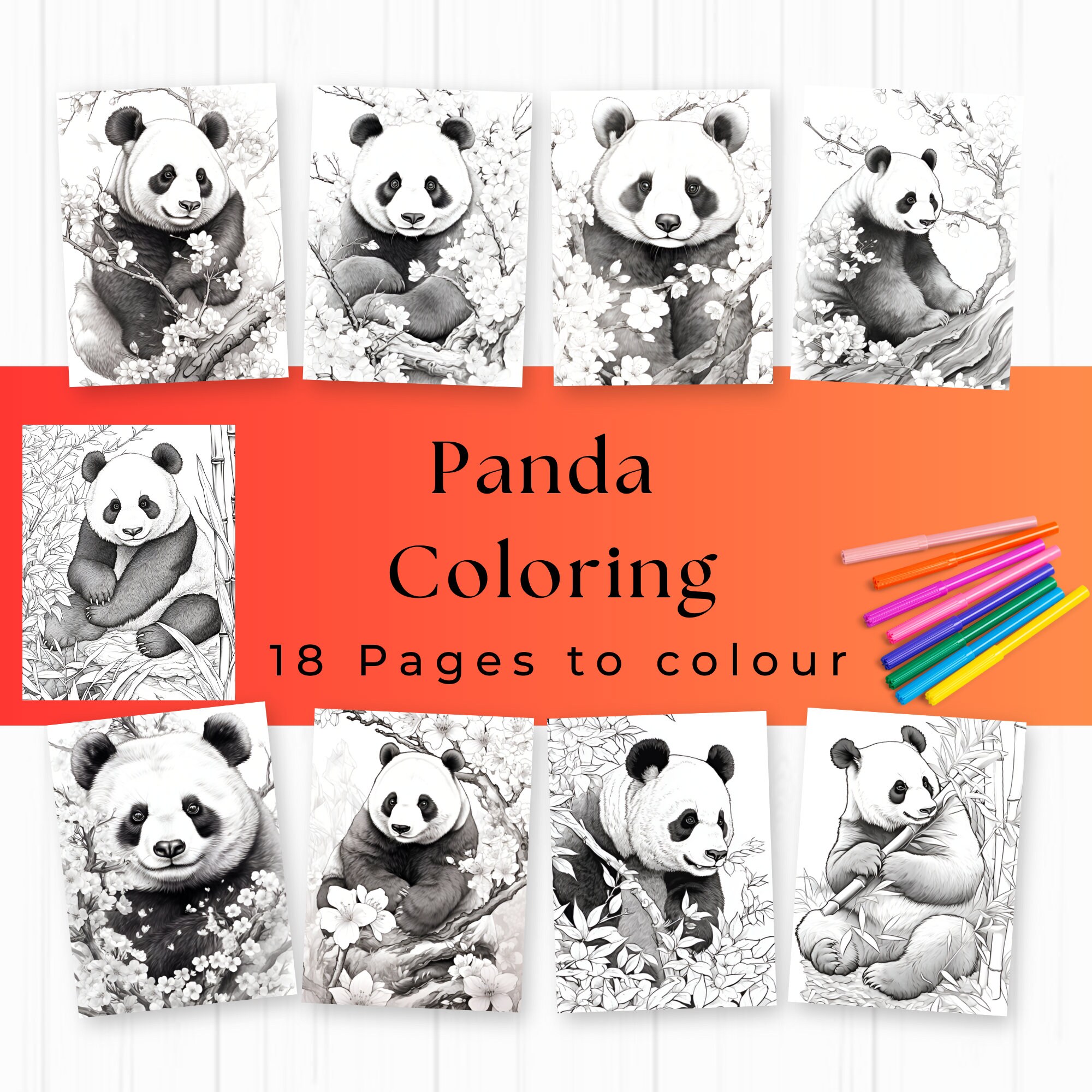 Panda Coloring Pages for Adults, Japanese Panda Coloring Book ...