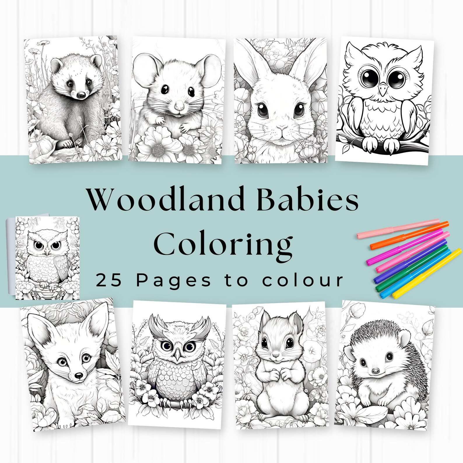 Woodland Animal Coloring Book, Forest Animal Coloring Page, Baby ...