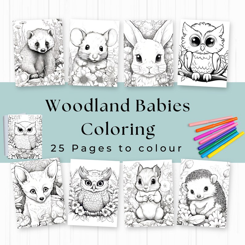 Woodland Animal Coloring Book, Forest Animal Coloring Page, Baby ...