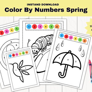 Color by Number Preschool Printable, Spring Themed Coloring Pages for ...
