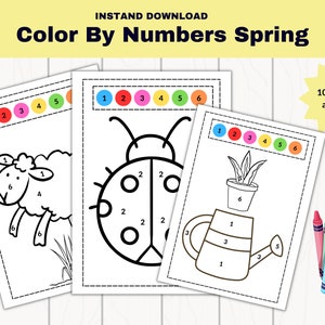 Color by Number Preschool Printable, Spring Themed Coloring Pages for ...