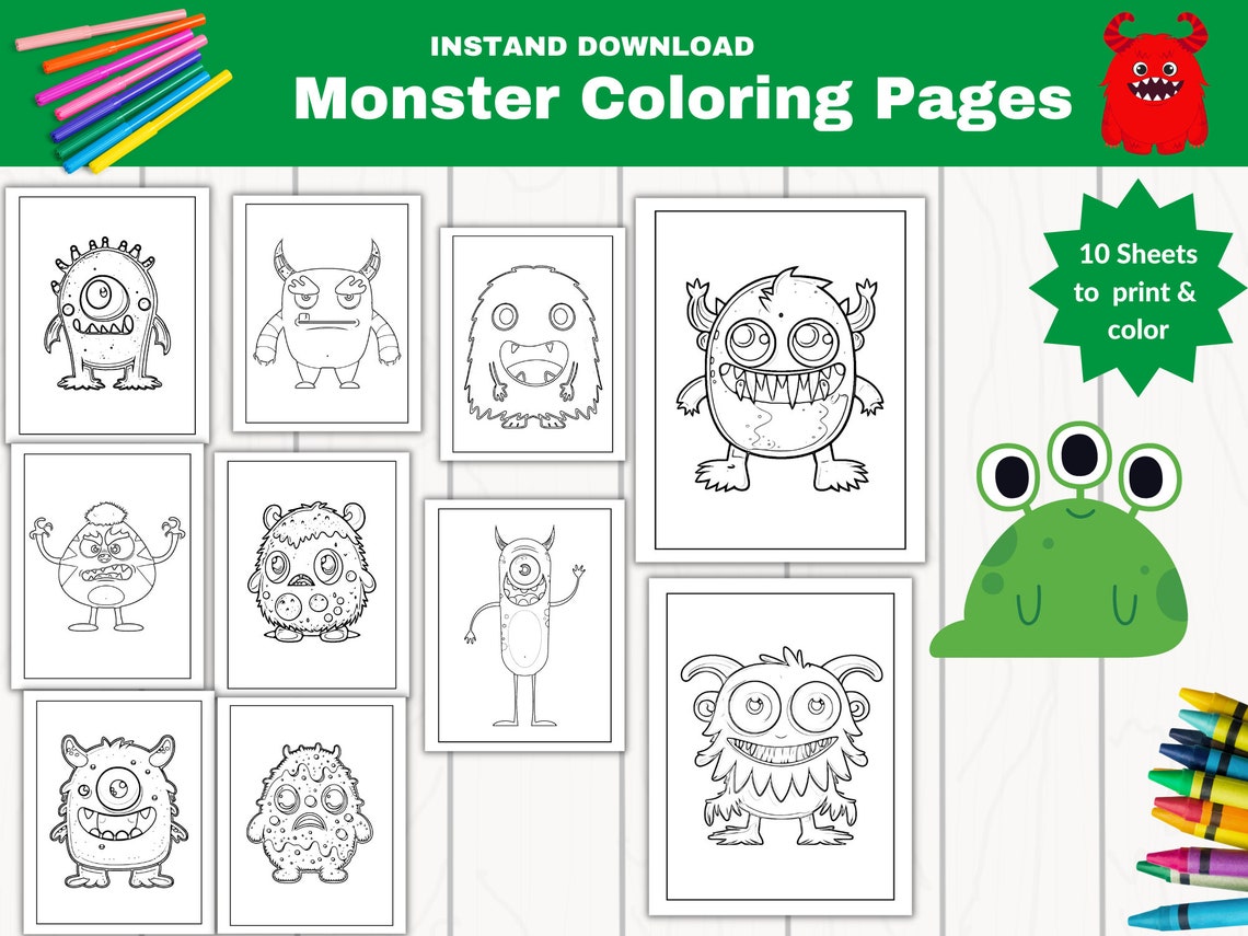 Little Monster Coloring Pages for Kids, Monster Theme Party, Cute ...