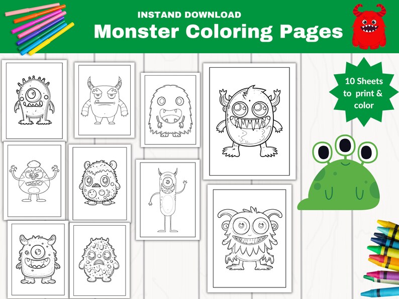Little Monster Coloring Pages for Kids, Monster Theme Party, Cute ...