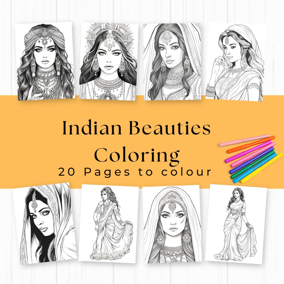 Indian Coloring Pages for Adults, Beautiful Indian Women, Indian ...