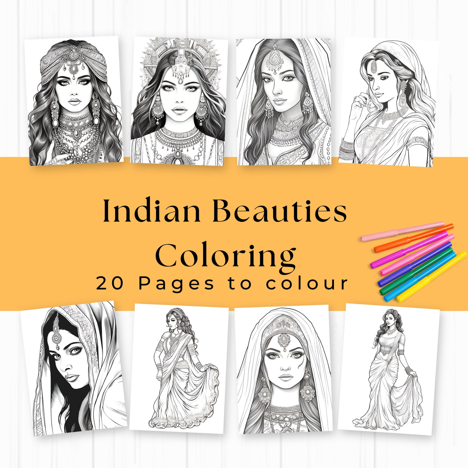 Indian Coloring Pages for Adults, Beautiful Indian Women, Indian ...