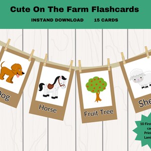 15 Farm Animal Flash Cards, Ready to Print, Educational Flashcards for ...