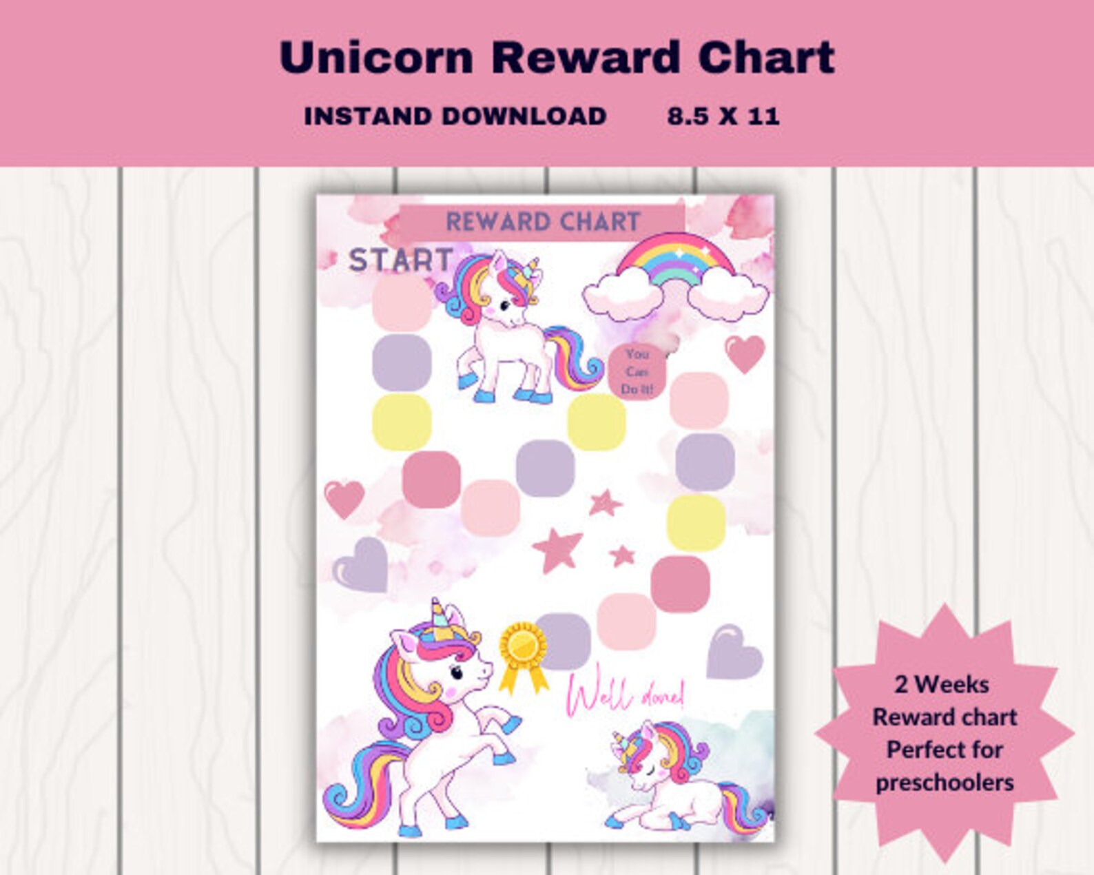 Printable Unicorn Reward Chart/toddler Sticker Chart/behaviour Chart ...