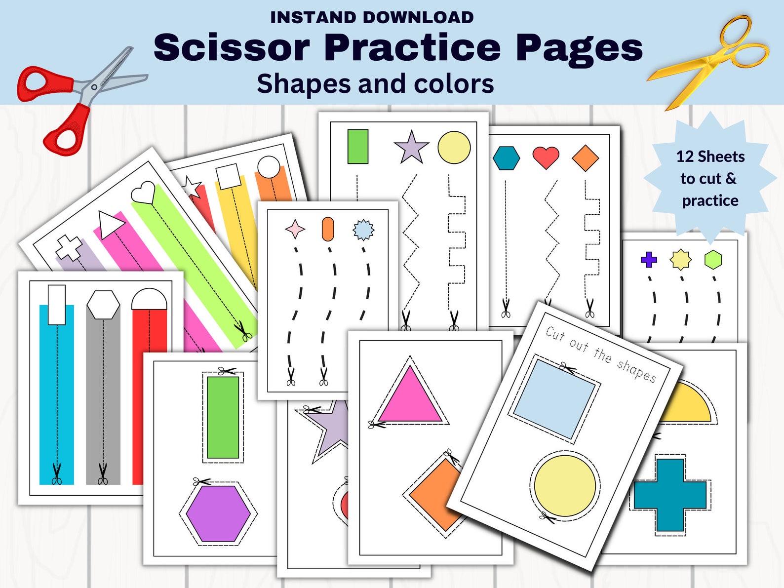 Scissor Practice for Preschool, Fine Motors Skills, Cutting Practice ...