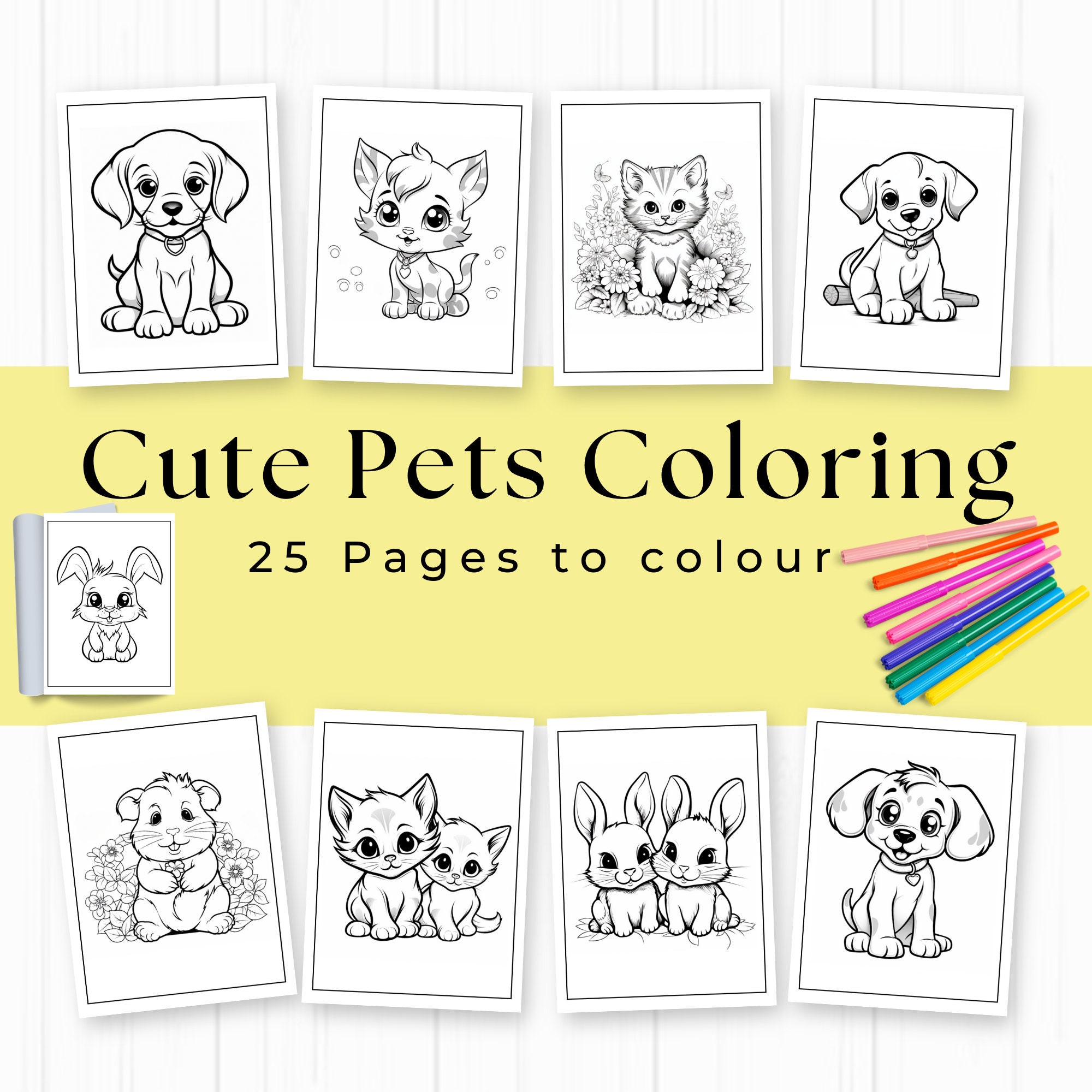 Summer Coloring Book for Kids, Cute Kitten Coloring Book, Baby Pet ...