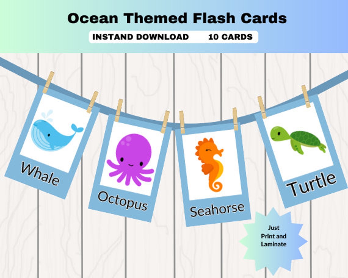 Preschool Ocean Themed Printable Flashcards, Toddler Flashcards ...