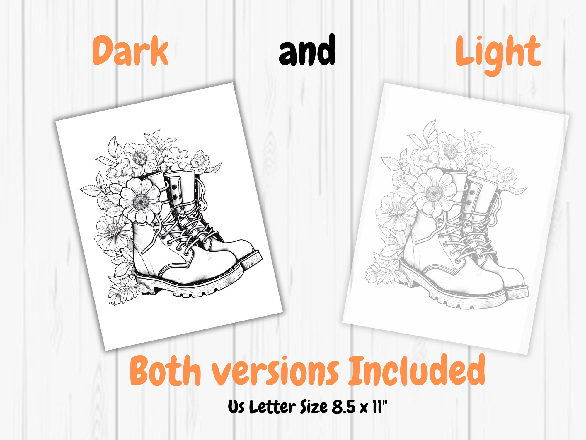 Flower Boots Coloring Pages for Adults, Floral Coloring Pages, Floral ...