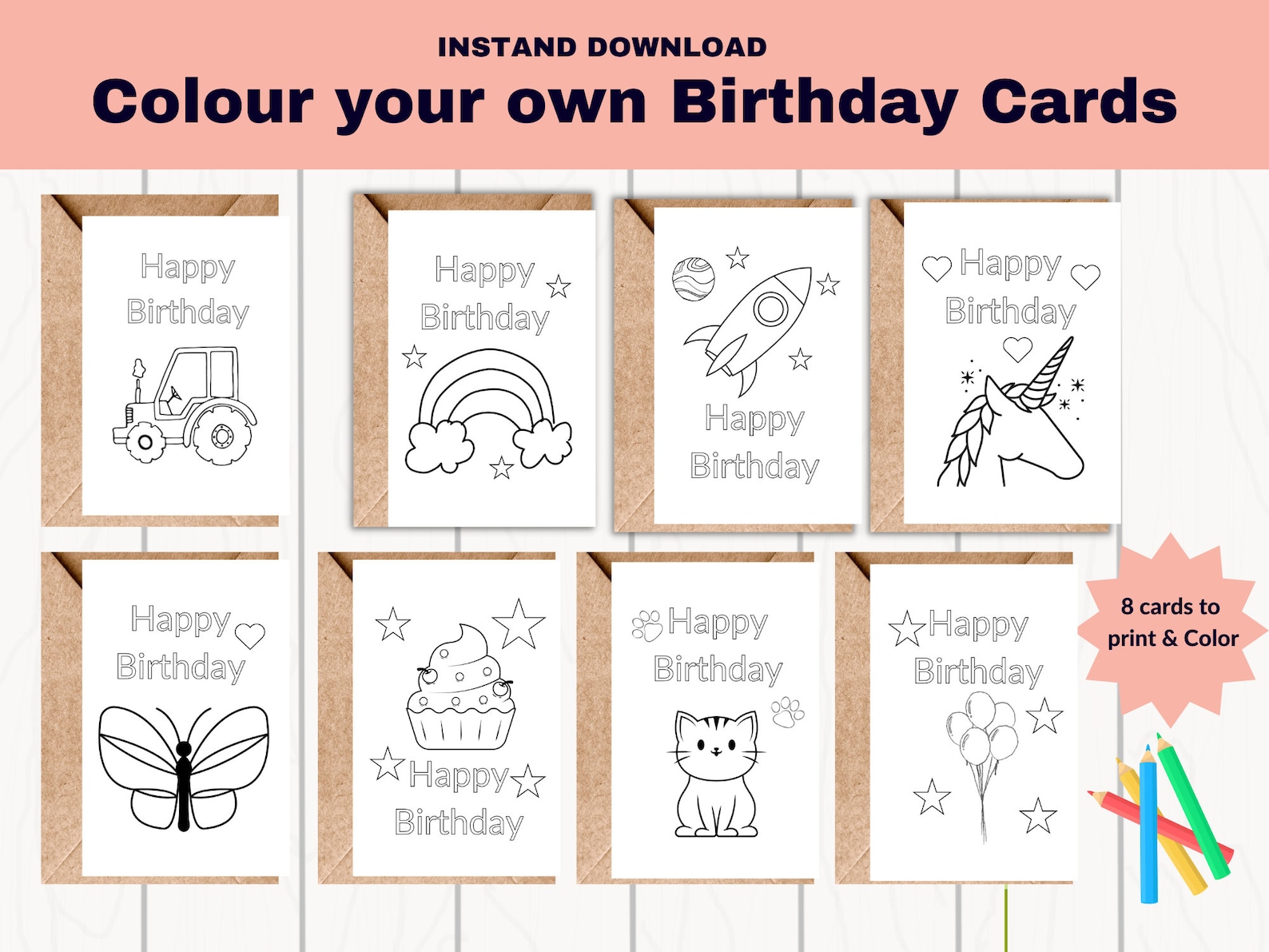 Printable Happy Birthday Cards, Toddler Colour Your Own Cards ...
