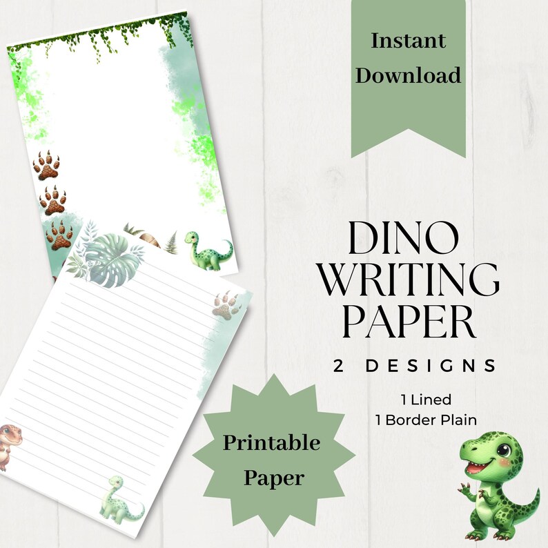 Printable Stationery for Kids Dinosaur Writing Paper, Instant Download ...