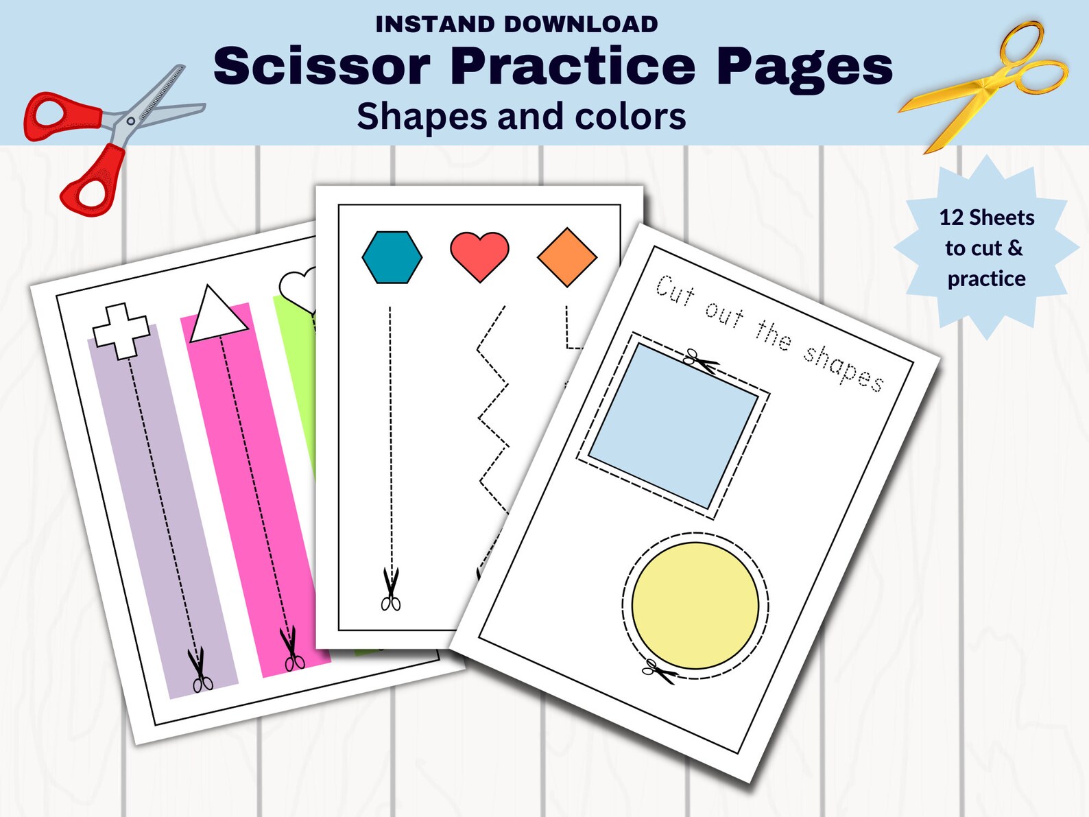 Scissor Practice for Preschool, Fine Motors Skills, Cutting Practice ...
