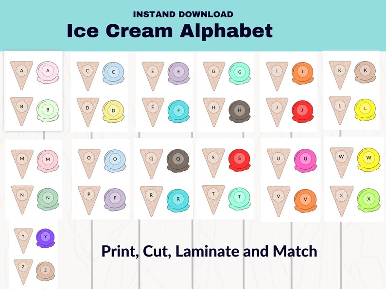 Alphabet Matching Printables for Preschool Children, Summer Ice Cream ...