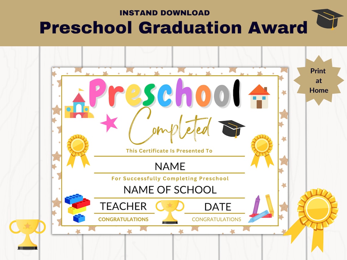 Preschool Graduation Certificate Printable, Preschool Diploma ...