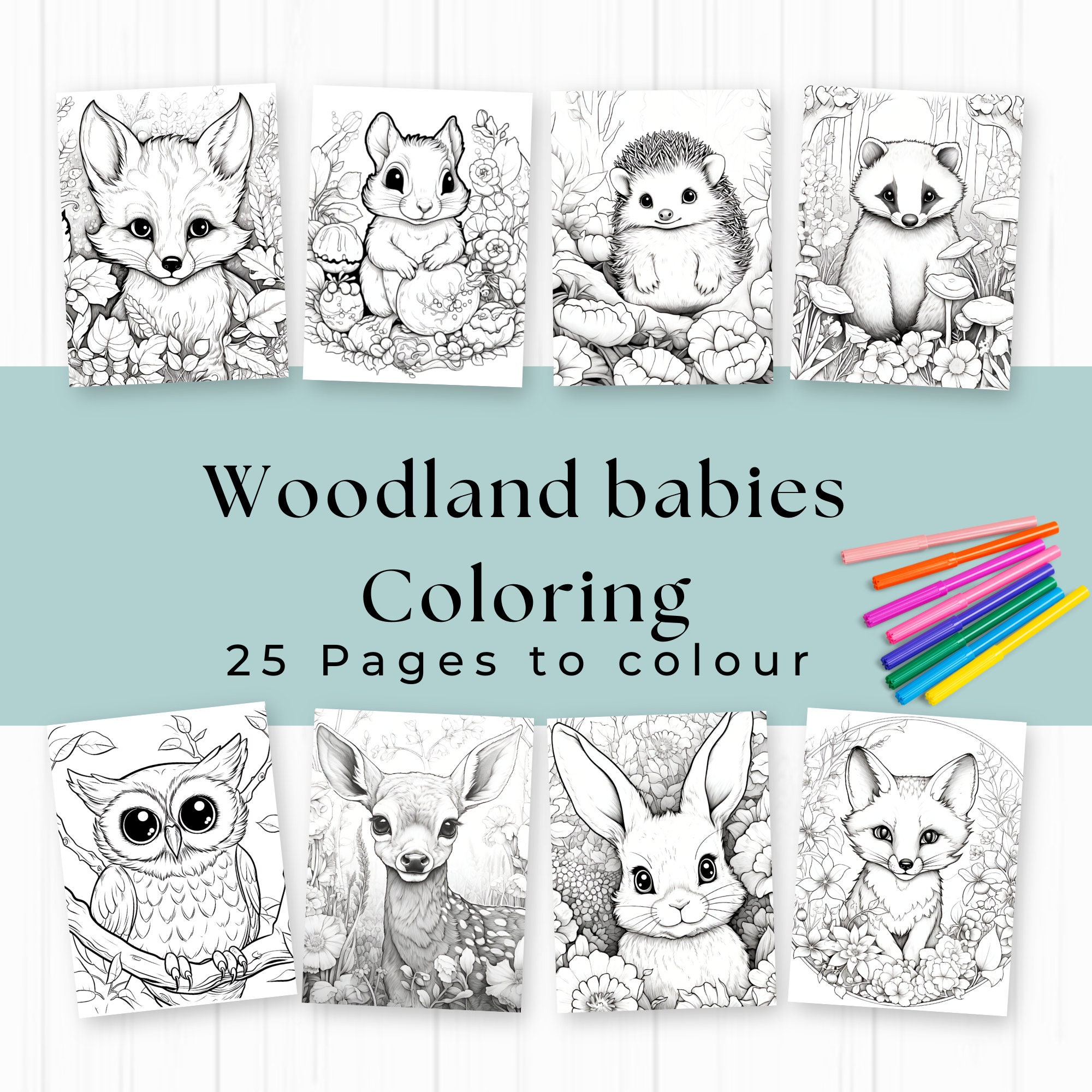 Woodland Animal Coloring Book, Forest Animal Coloring Page, Baby ...