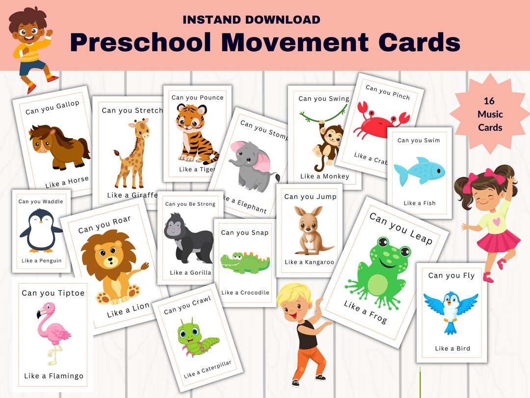 Preschool Printable Physical Activity, Animal Cards, Visual Cards for ...