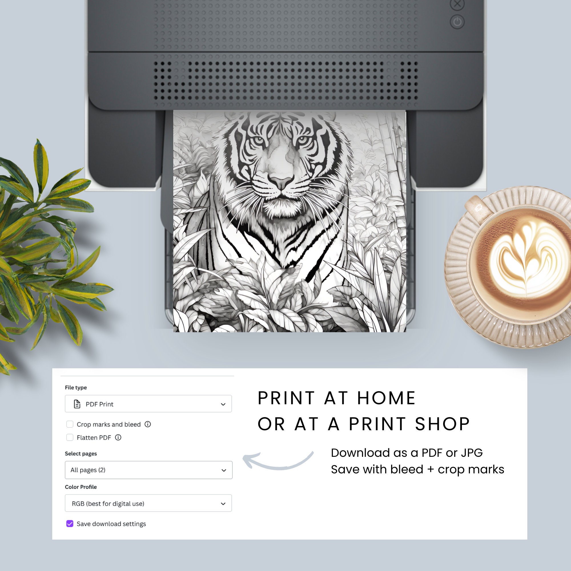 Tiger Coloring Pages for Adults, Tigers in the Jungle, Printable Tiger ...