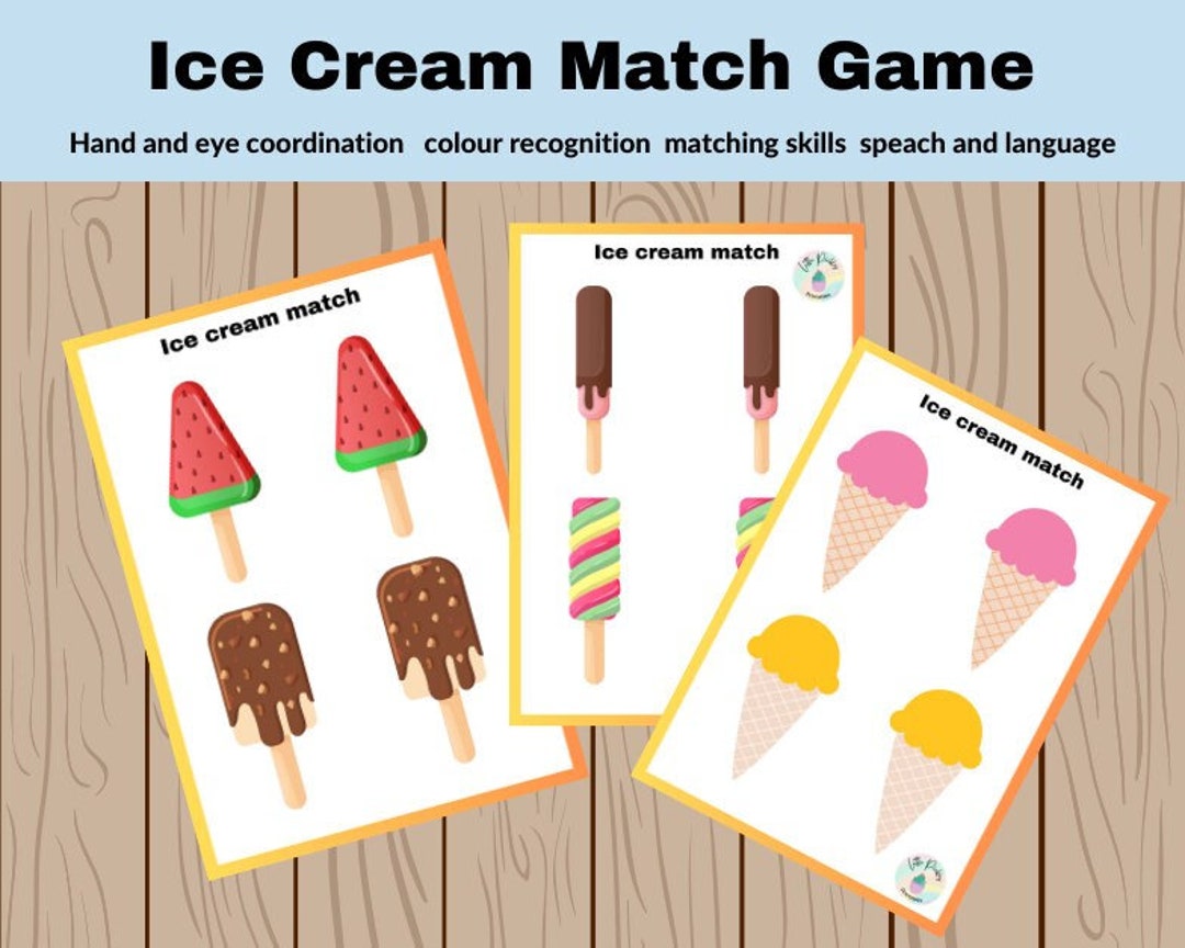 Matching Pre School Ice Creams Game, Montessori Activity, Preschool ...