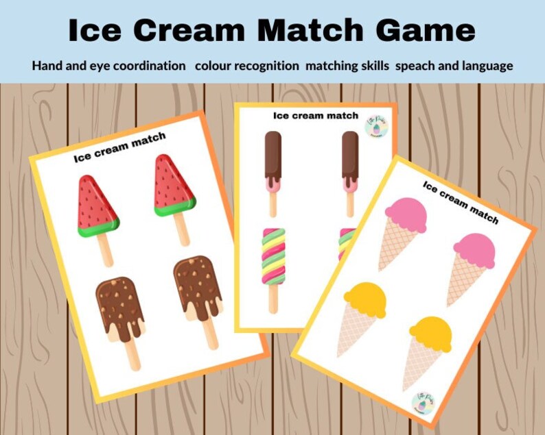 Matching Pre School Ice Creams Game, Montessori Activity, Preschool ...