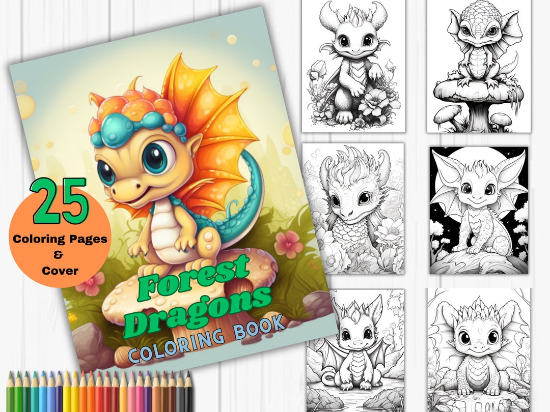 Baby Forest Dragon Fantasy Coloring Pages, Dragon Coloring Book ...
