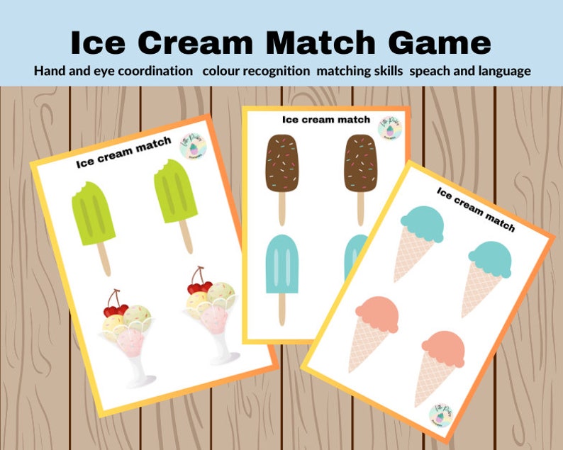 Matching Pre School Ice Creams Game, Montessori Activity, Preschool ...