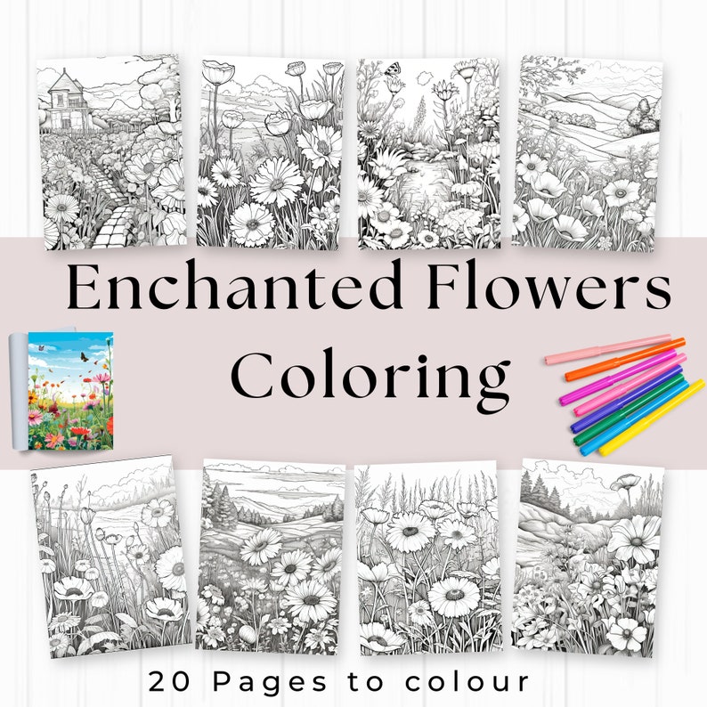 Enchanted Flower Garden Coloring Book, Adult Coloring Book, Mindful ...