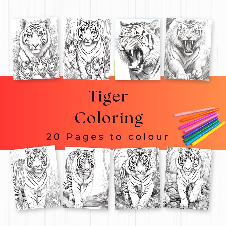 Tiger Coloring Pages for Adults, Tigers in the Jungle, Printable Tiger ...