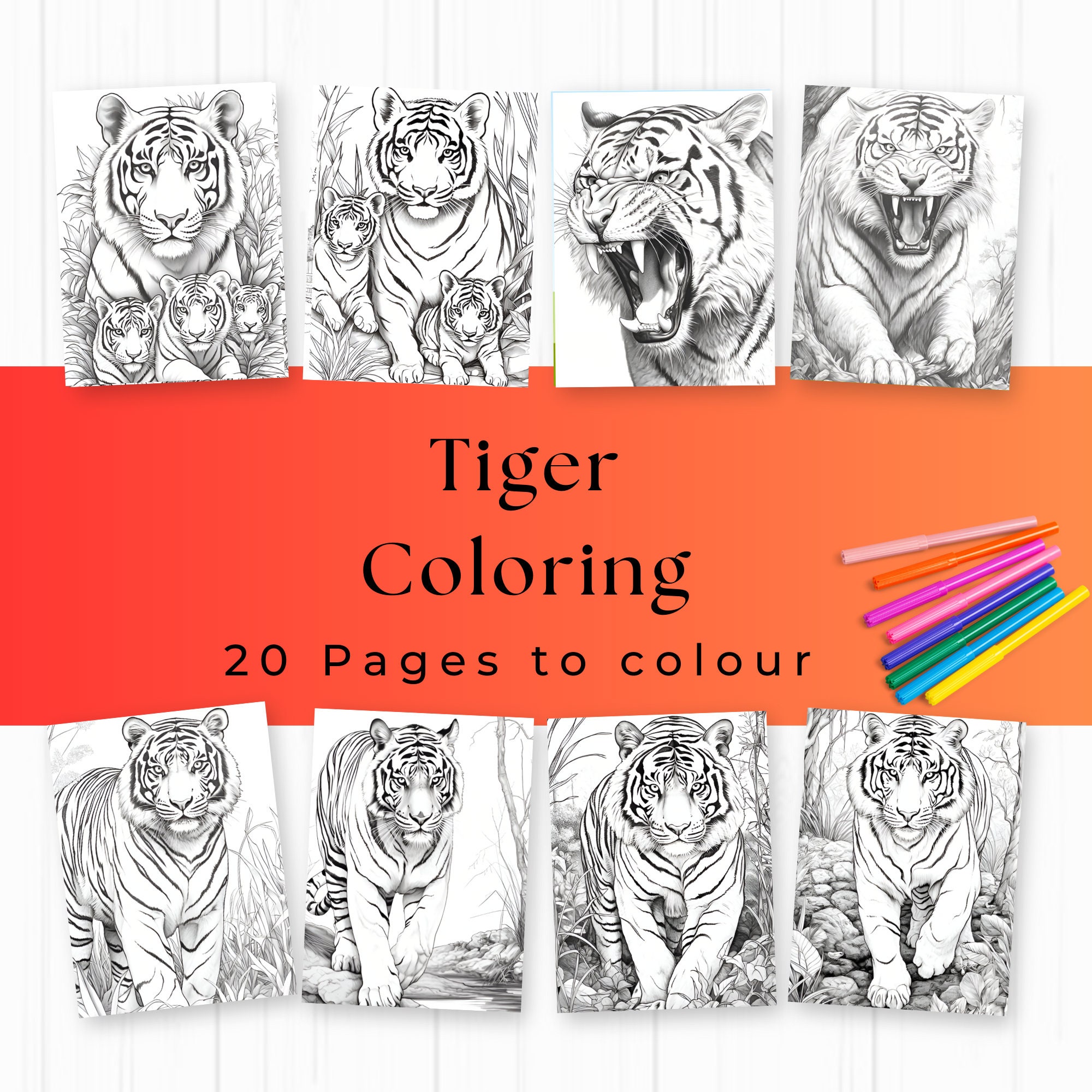 Tiger Coloring Pages for Adults, Tigers in the Jungle, Printable Tiger ...