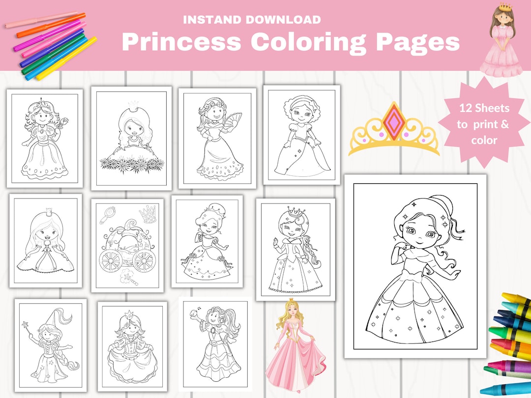 Princess Coloring Pages for Kids Preschool Coloring Girls - Etsy