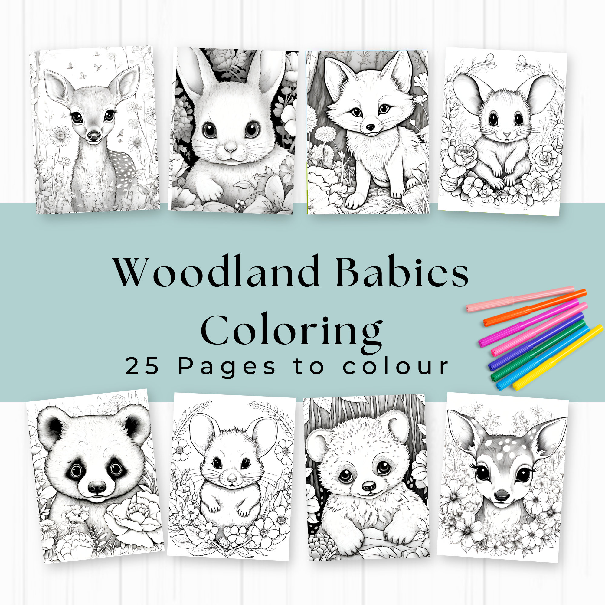 Woodland Animal Coloring Book, Forest Animal Coloring Page, Baby ...
