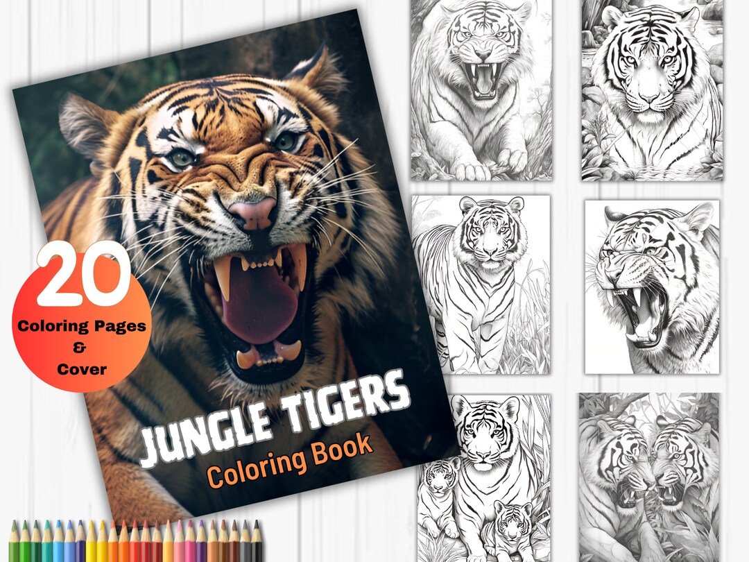Tiger Coloring Pages for Adults, Tigers in the Jungle, Printable Tiger ...