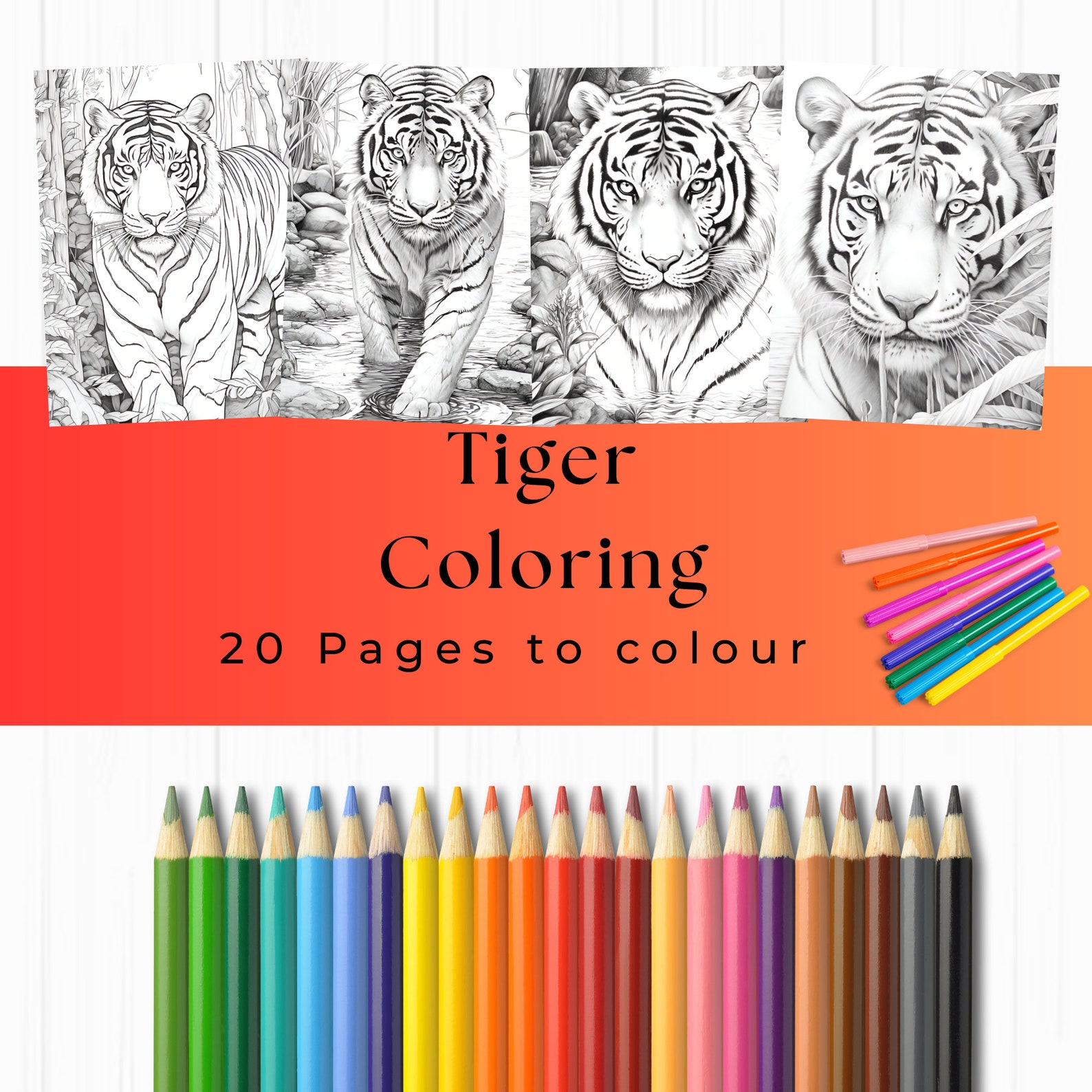 Tiger Coloring Pages for Adults, Tigers in the Jungle, Printable Tiger ...