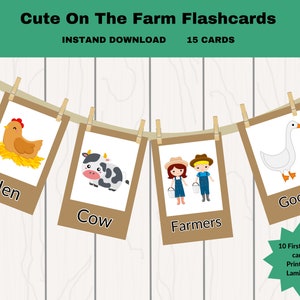 15 Farm Animal Flash Cards, Ready to Print, Educational Flashcards for ...