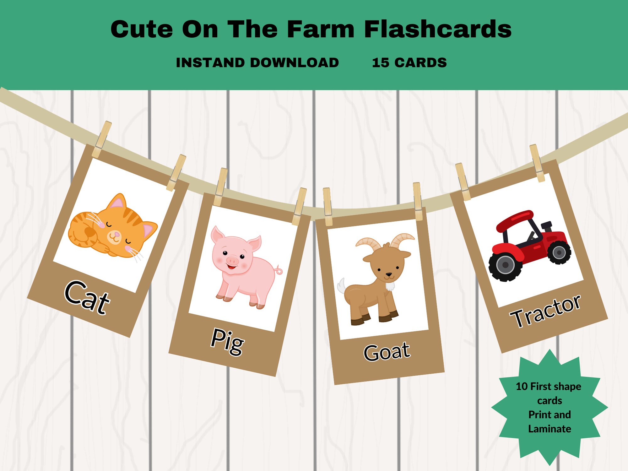 15 Farm Animal Flash Cards, Ready to Print, Educational Flashcards for ...