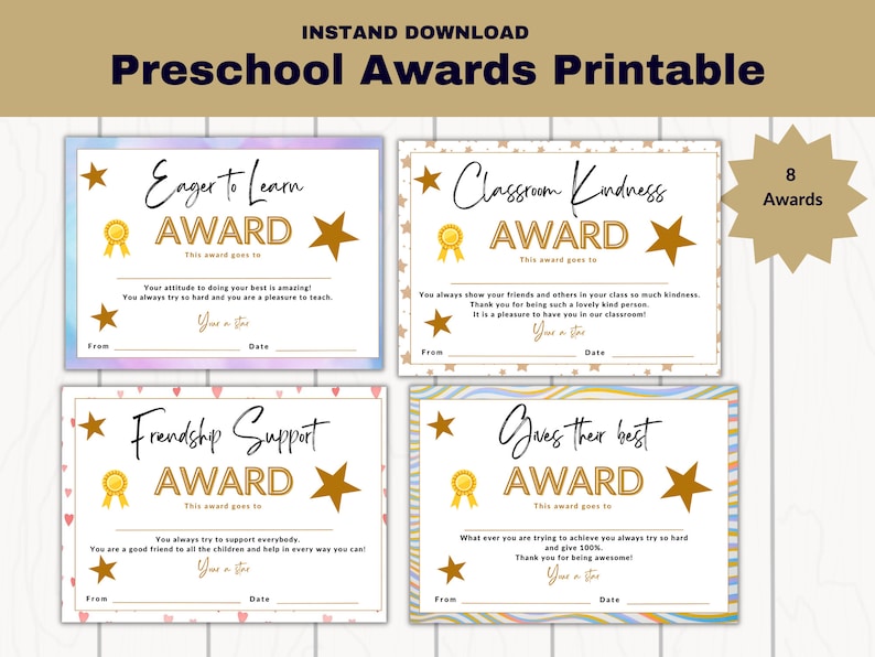 Printable Awards for Preschoolers, 8 Printable Preschool Awards for the ...