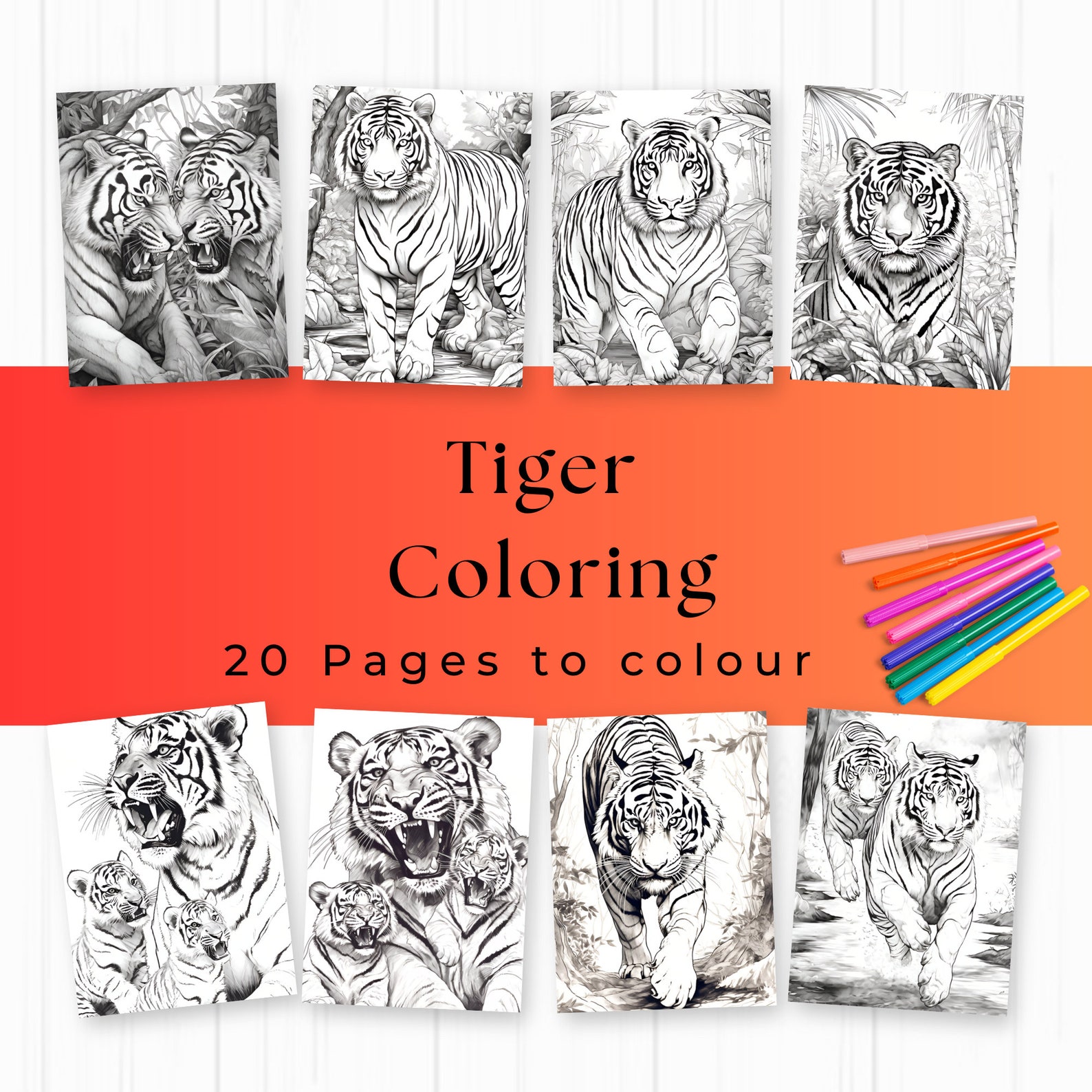 Tiger Coloring Pages for Adults, Tigers in the Jungle, Printable Tiger ...