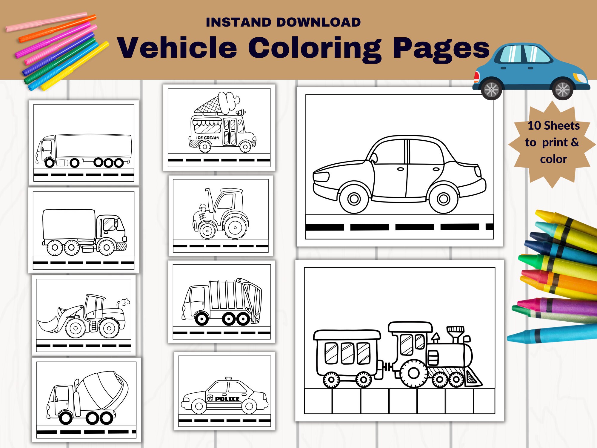 Coloring Pages Car and Vehicle, Coloring Sheets for Preschoolers, Kids ...