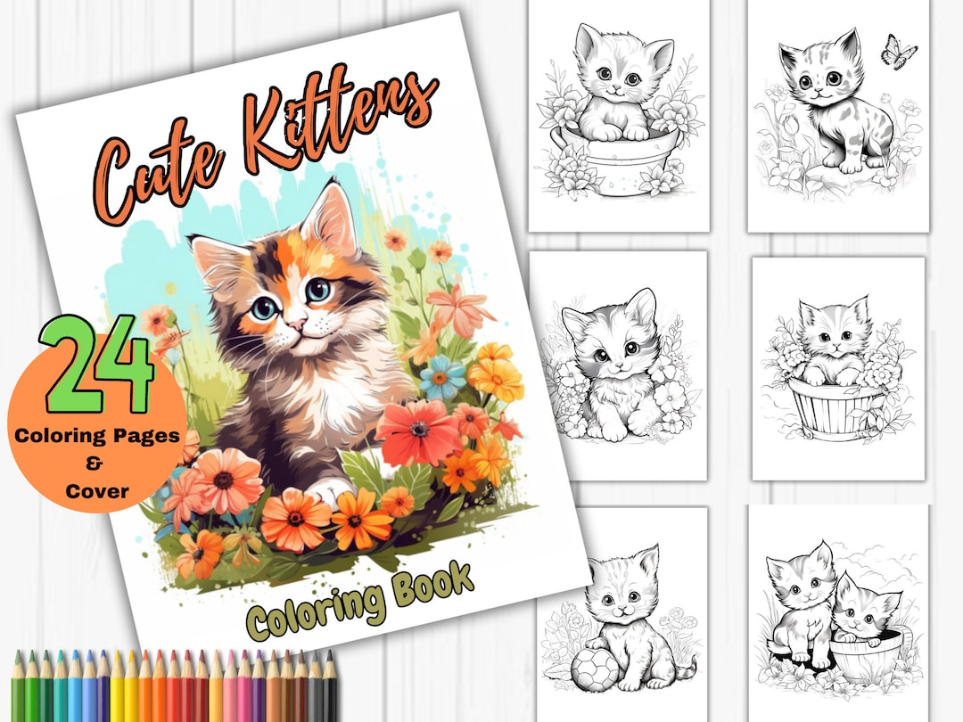 Kitten Coloring Pages for Kids and Adults, 24 Pages for Cat Lovers, Cat ...